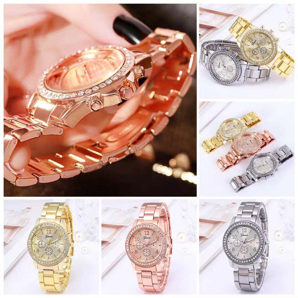 Jual Jam Geneva Wanita Analog Diamond Fashion Casual Lady Wrist Watch ...