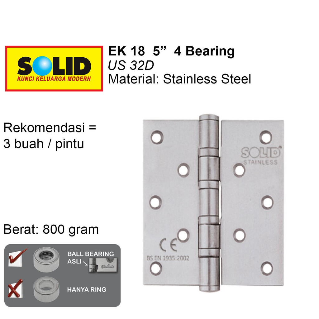 Jual Engsel Pintu Solid 5" Stainless Ek 18 5" x 3" x 3 us32d | Shopee ...