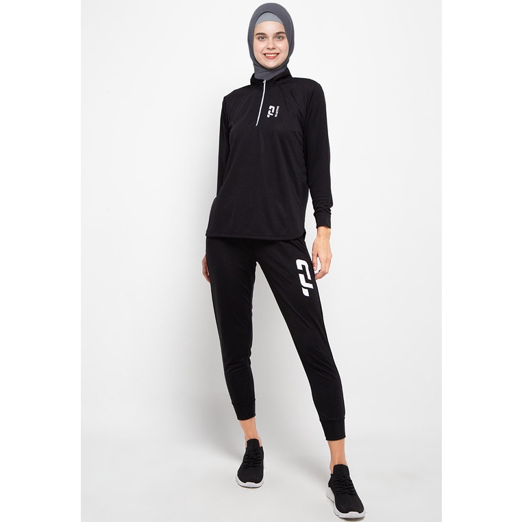 Jual Td Active LS082 Baju Senam Training Olahraga Wanita Set Jaket Celana Hitam | Shopee Indonesia