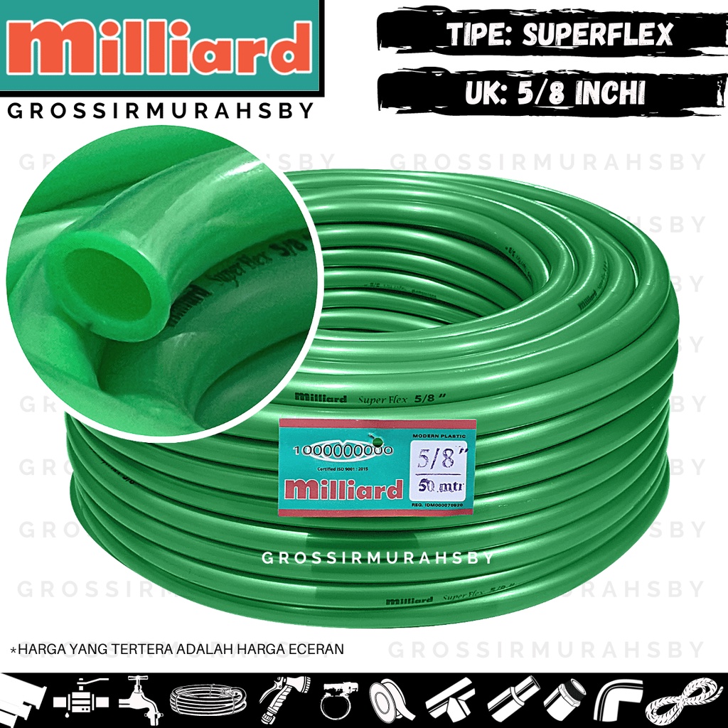 Jual SELANG AIR MILLIARD SUPERFLEX 5/8 INCHI ( HARGA PERMETER ) METALIK | Shopee Indonesia
