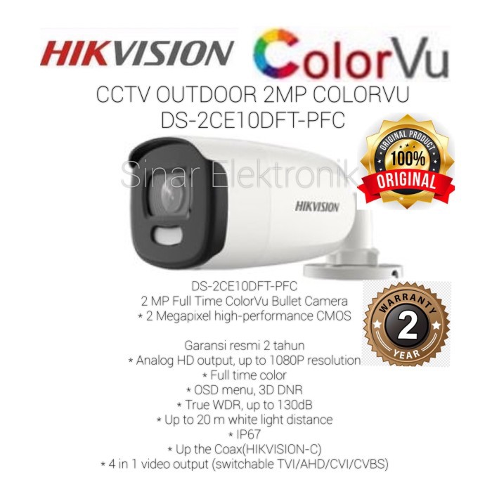Jual Camera outdoor colorvu 2mp HIKVISION DS-2CE10DFT-PFC full time ...