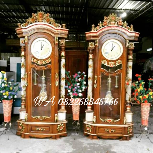 Jual Lemari Jam Hias Kayu Jati, Jam Berdiri Dari Jati Ukir Motif Mawar ...
