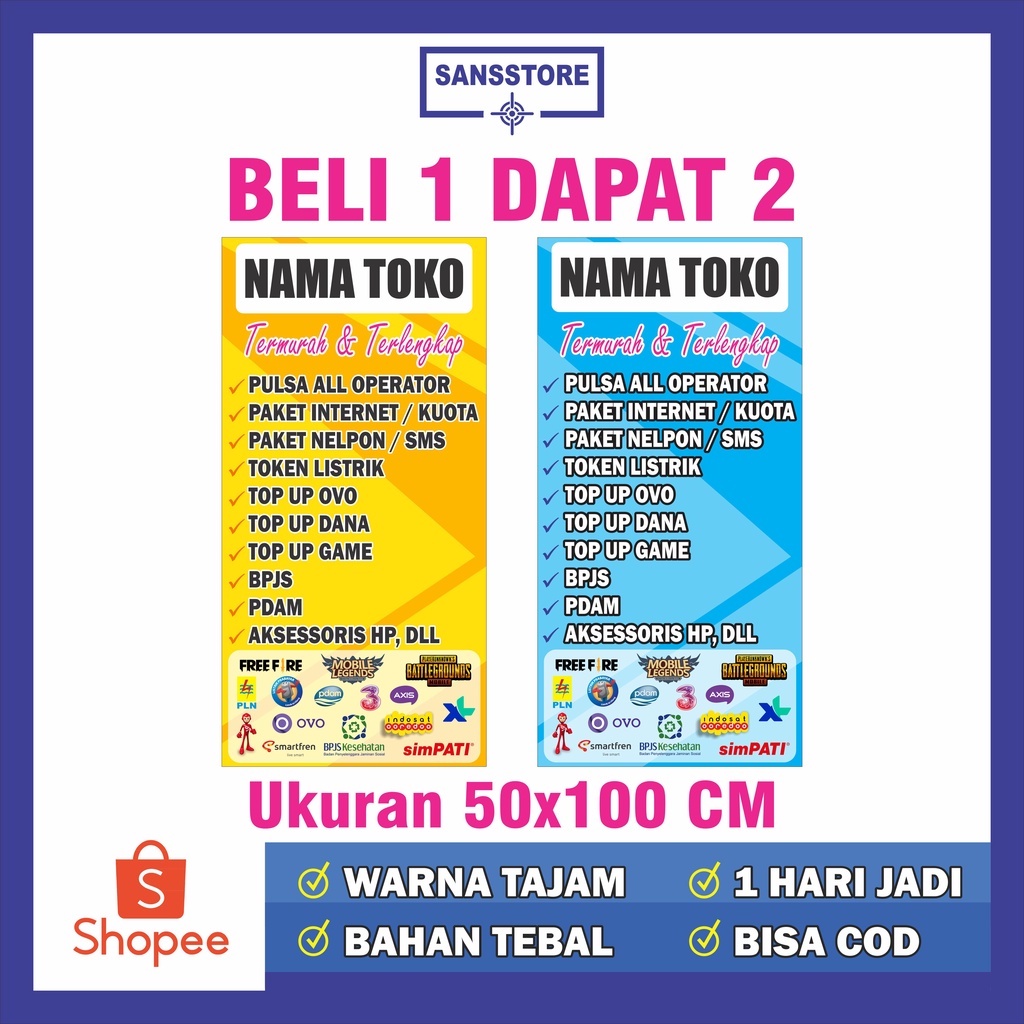 Jual CETAK BANNER KONTER 50X100 BIRU KUNING | Shopee Indonesia