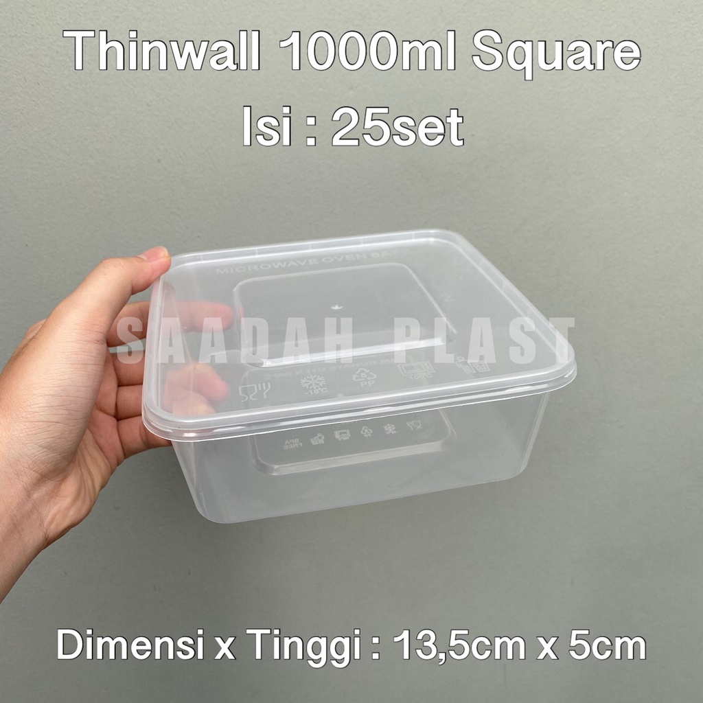 Jual Thinwall Square 1000ml Kotak Makan Foodgrade Container Microwave - Isi 25set | Shopee Indonesia