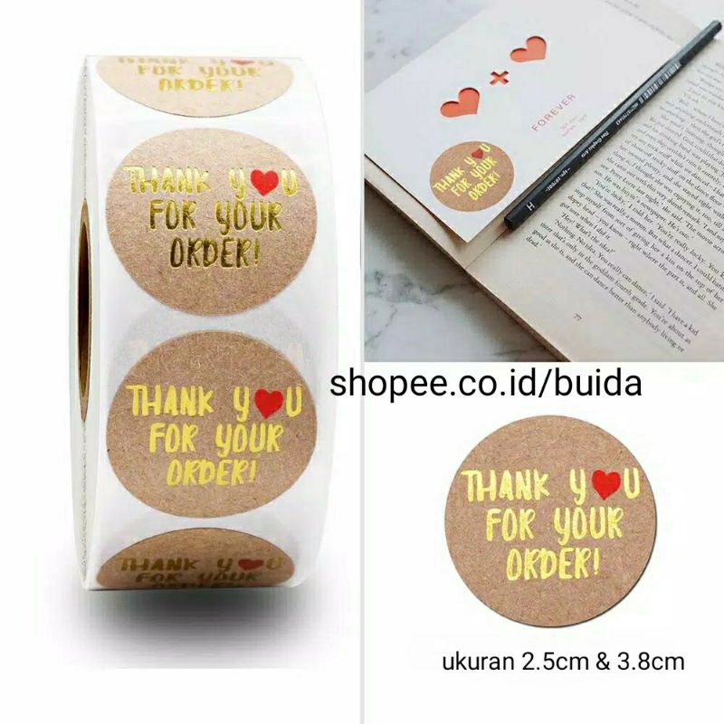 Jual 100pcs 500pcs stiker Label Sticker Thank you for your order Kraft ...