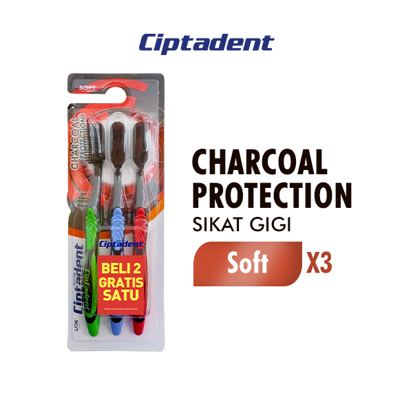 Jual Ciptadent Toothbrush Charcoal Protection Kotak Isi 3 Pcs | Shopee ...
