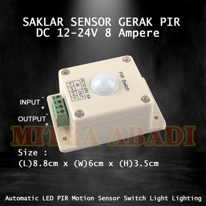 Jual Saklar Sensor Gerak PIR LED ( Human Body Detector ) 8A DC 12-24V ...