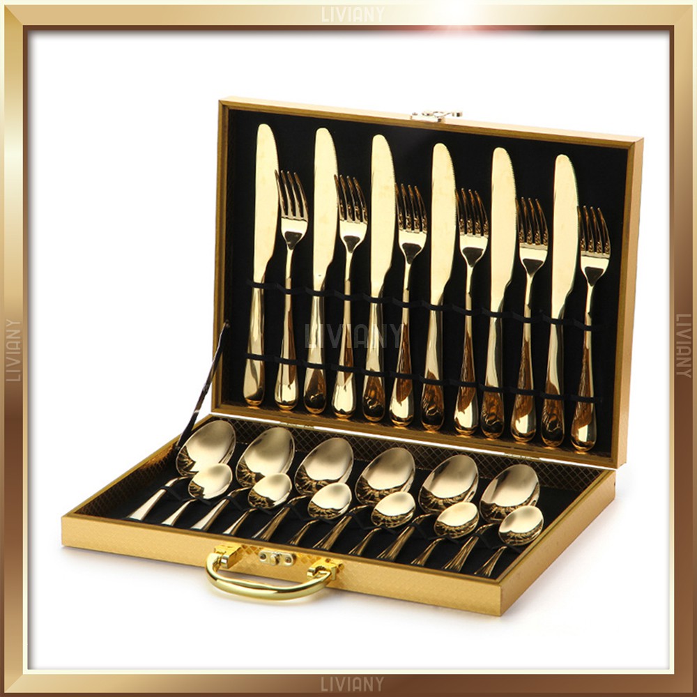 Jual Alat Makan Stainless isi 24 pcs Cutlery Set with Luxury Gold Hard ...