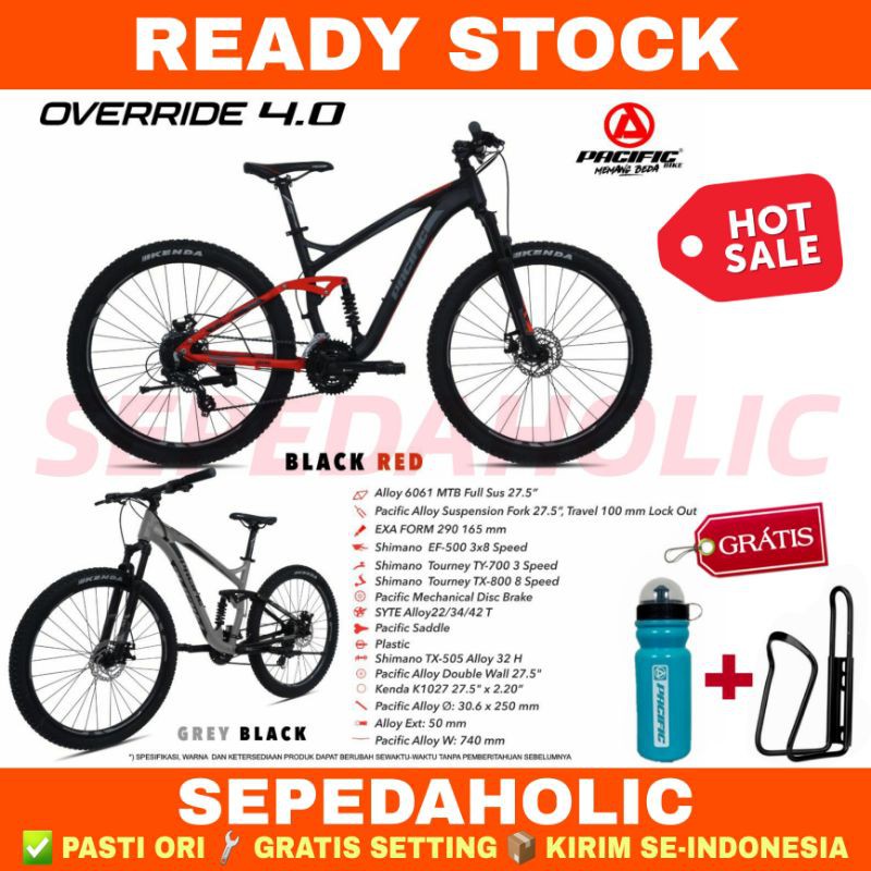 Jual Sepeda Gunung 27.5" Inch MTB PACIFIC OVERRIDE 4.0 Alloy Full Suspensi 24 Speed Cakram ...
