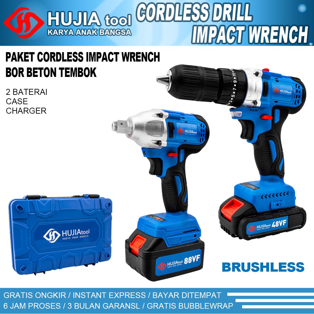 Jual Impact wrench/mesin bor baterai cordless drill hujia pembuka baut ...