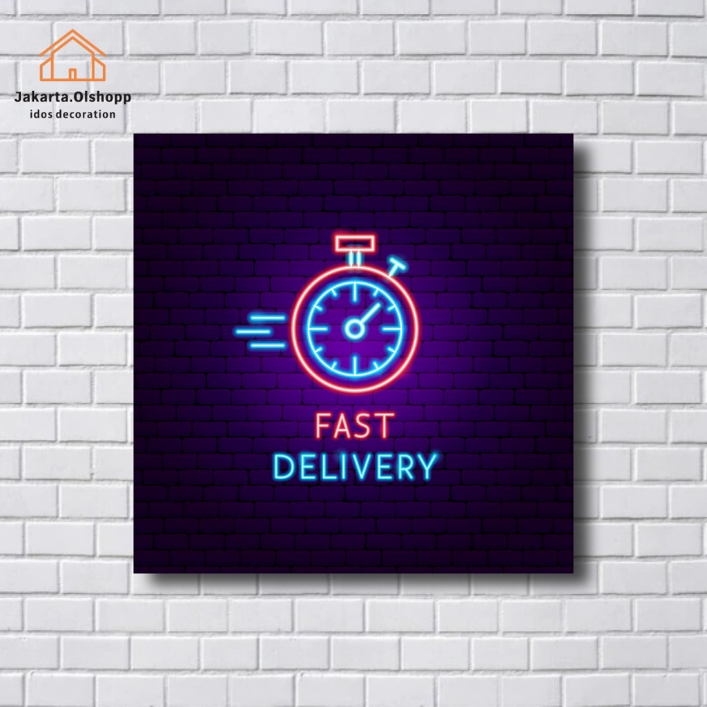 Jual Poster kayu Food delivery neon label set vector image / hiasan ...