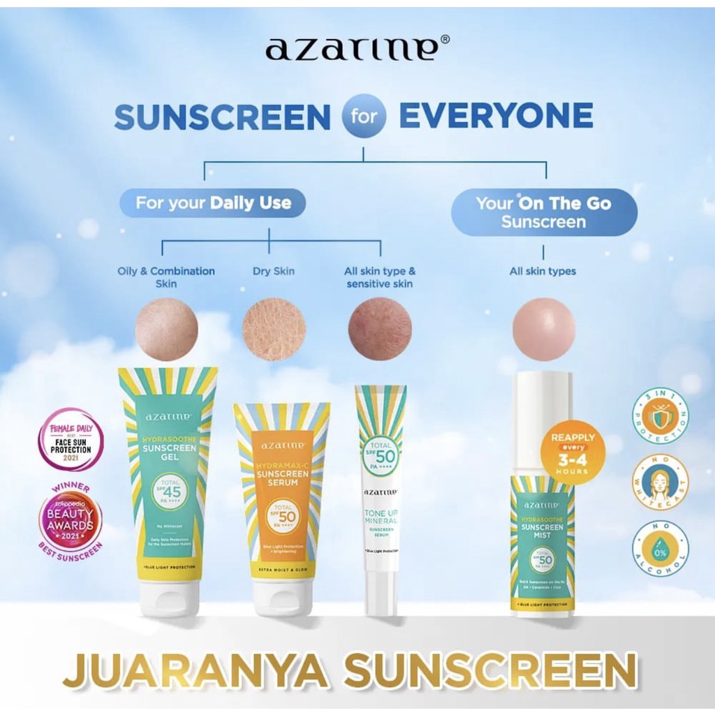 Jual AZARINE SUNSCREEN SERIES (Hydrasoothe Gel, Sunscreen Mist ...