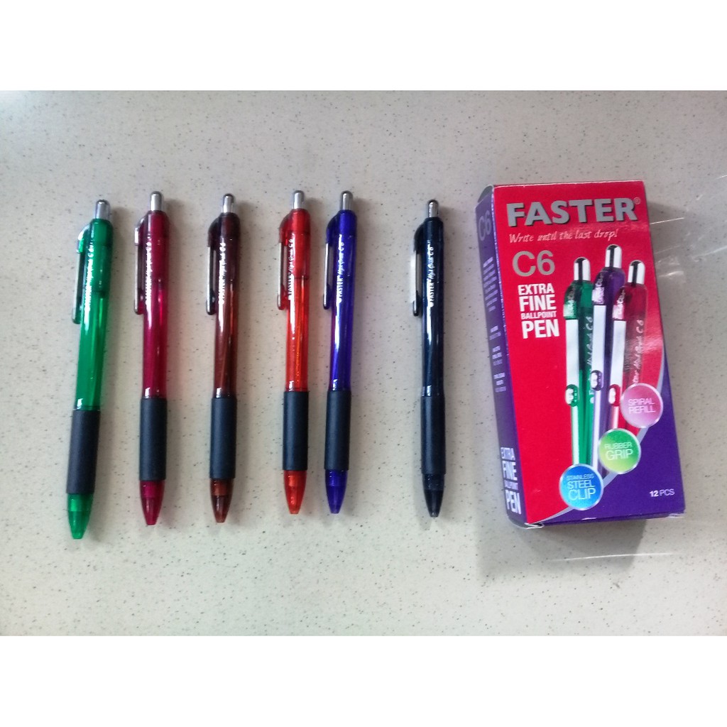 Jual Pulpen Hitam Extra Fine Ballpoint Pen - Faster C6 | Shopee Indonesia