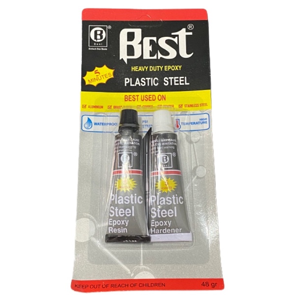 Jual LEM PLASTIC STEEL 5 MENIT HEAVY DUTY EPOXY 48 GRAM BEST | Shopee ...