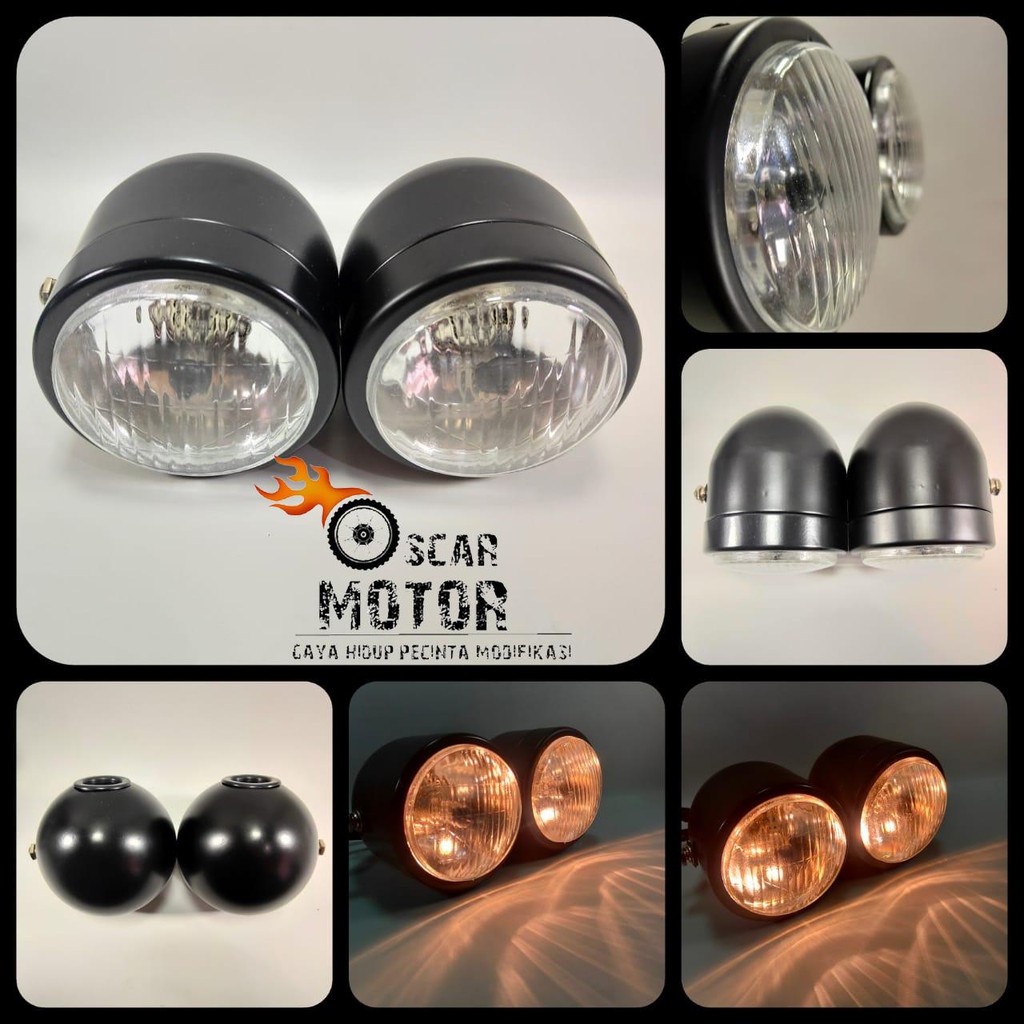 Jual DUAL HEADLAMP LAMPU DEPAN TWINS DOUBLE HARLEY LAMPU 2 MATA DOUBLE ...