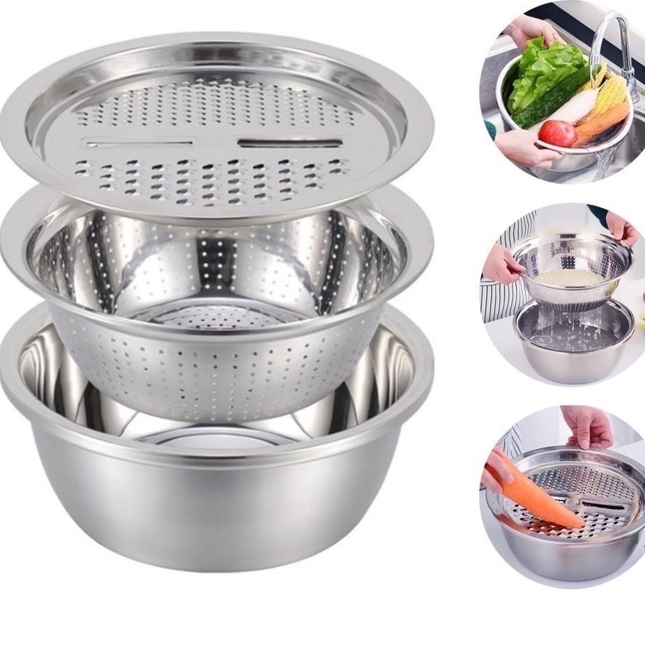 Jual Baskom SINDA Stainless 3 in 1 Parutan Baskom Saringan Cuci Sayur ...