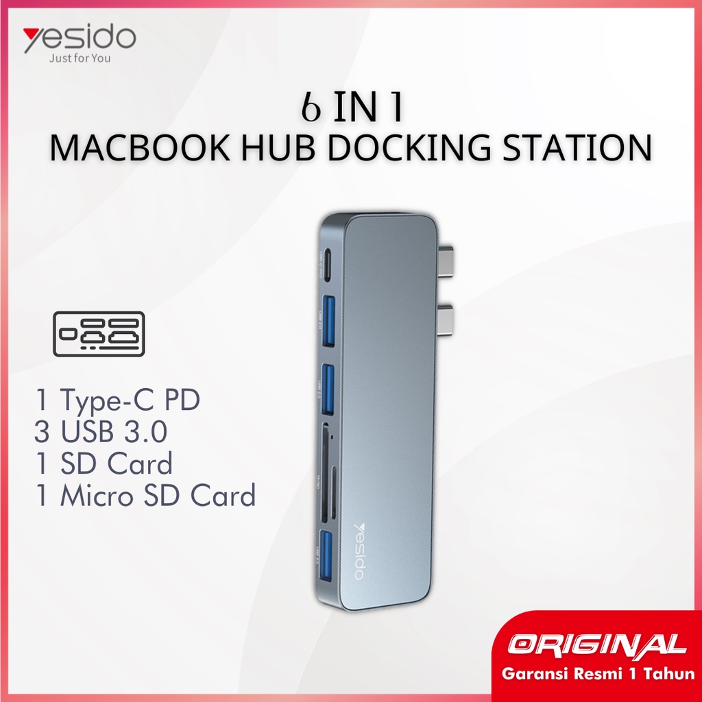 Jual YESIDO Mac HUB Multi 6in1 Adapter Docking Station Type-C for ...