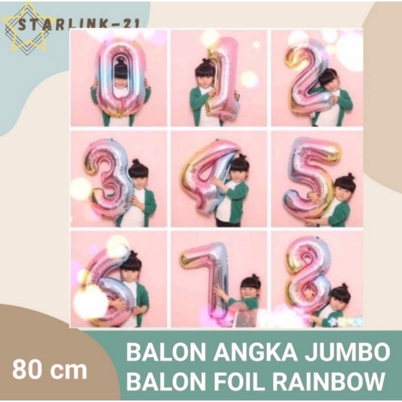 Jual BALON FOIL ANGKA JUMBO 80 CM l Balon Foil Rainbow Birthday Ulang ...