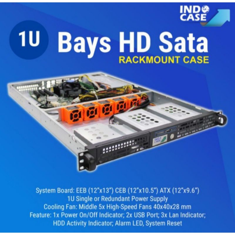 Jual Rackmount case 1U 2 Bay HDD SATA Casing server IC1002 INDOCASE ...