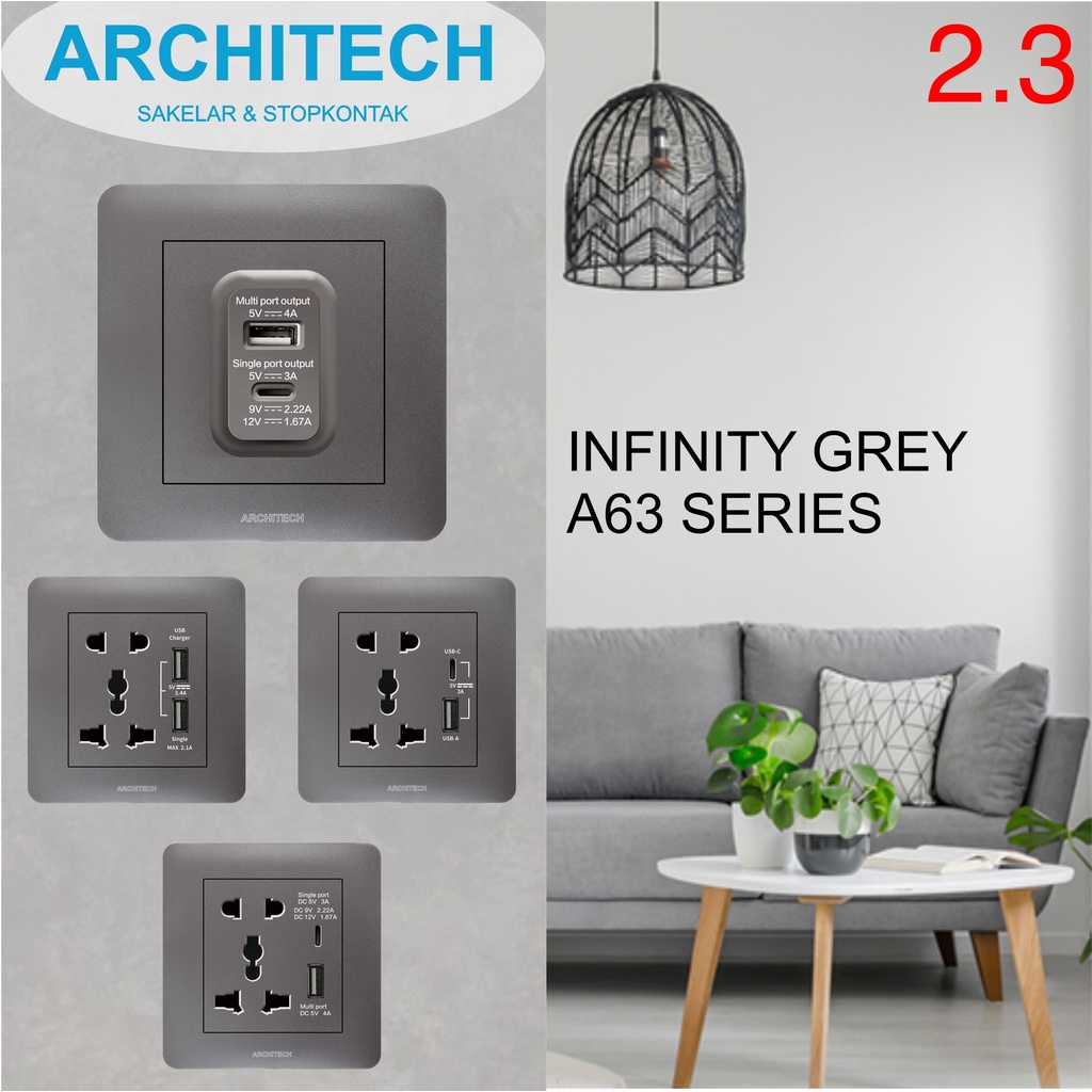 Jual ARCHITECH INFINITY GREY / SAKLAR USB COLOKAN / STOP KONTAK A63 NEW 2.3 gabungan | Shopee ...