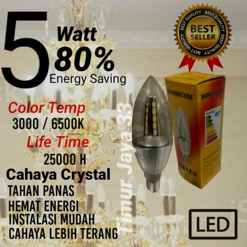 Jual lampu LED candle lilin gantung hias led jantung crystal 5W 5 watt E14 | Shopee Indonesia