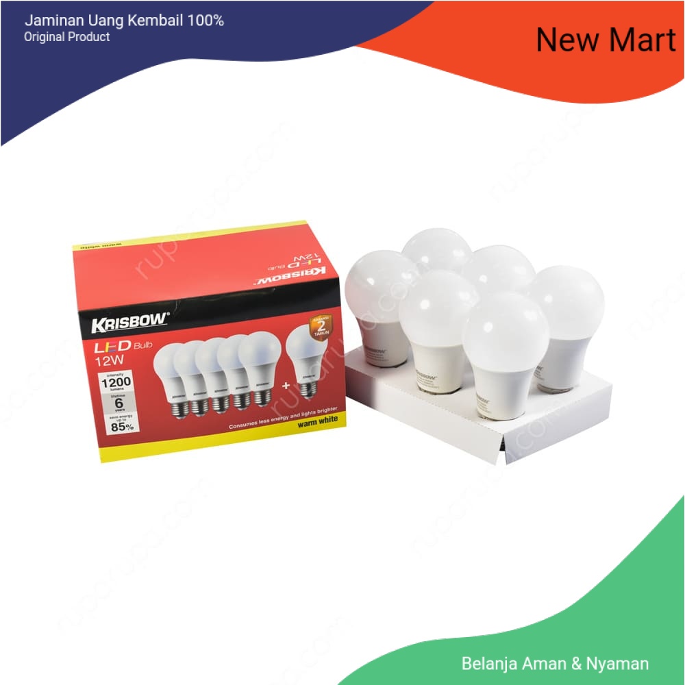 Jual KRISBOW Lampu Bohlam Bulb LED 12 Watt Kuning/Warm White Set 6 Pcs ...