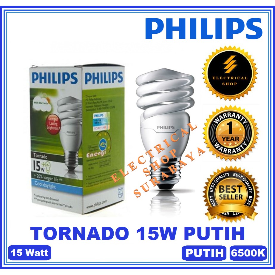 Jual PHILIPS LAMPU TORNADO 15W 15 WATT PUTIH (HARGA GROSIR & GARANSI) SPIRAL CDL PROMO MURAH ...