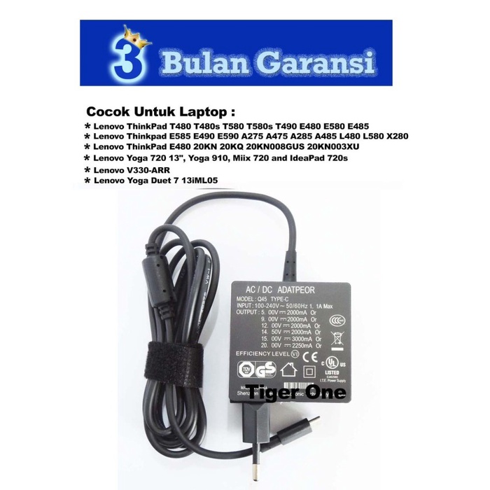 Jual Charger Adaptor MDB 45 Watt USB C Cocok Untuk Yoga Duet 7 13iML05 ...