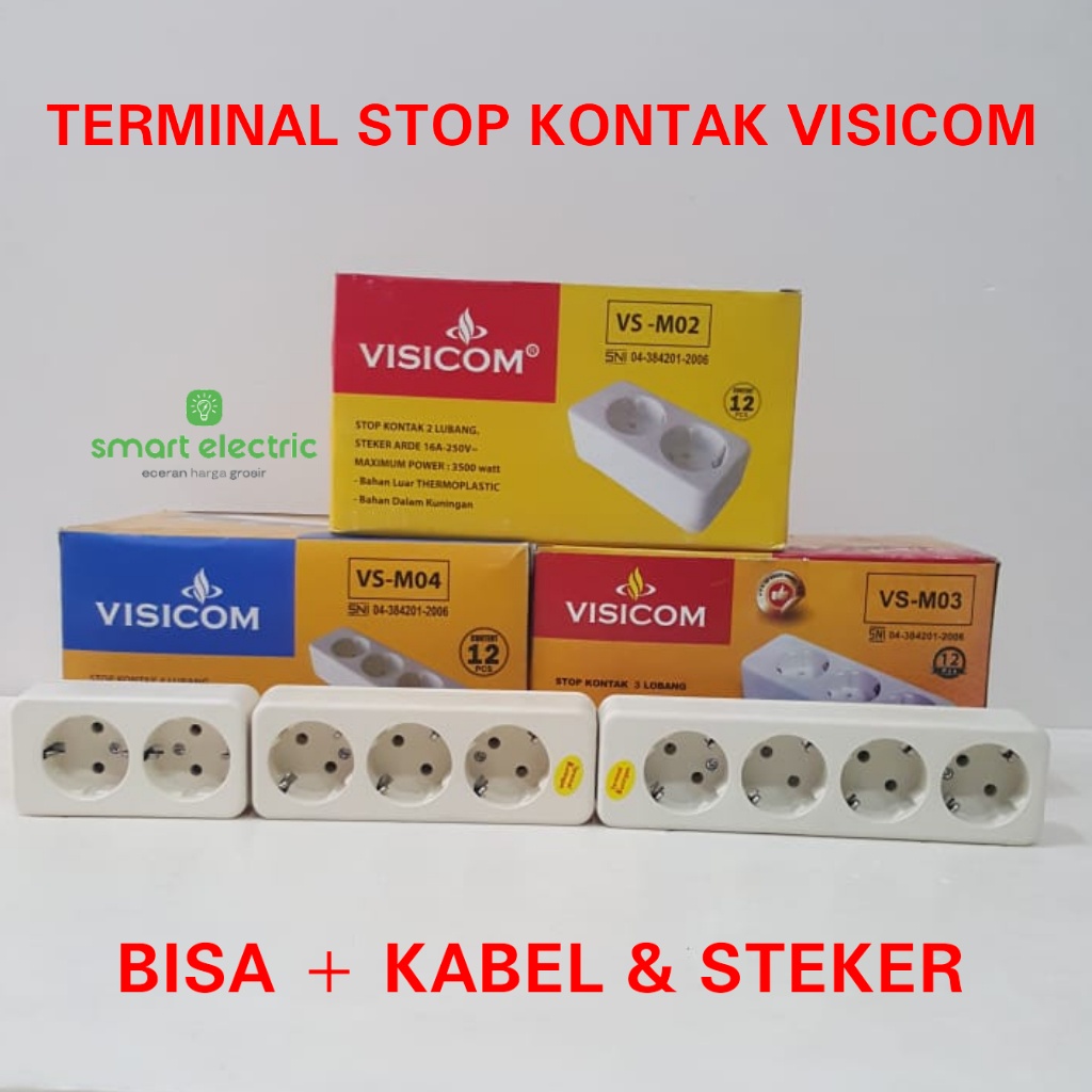 Jual Visicom Terminal Stop Kontak 2-4 Lubang + Kabel Steker Kuningan ...