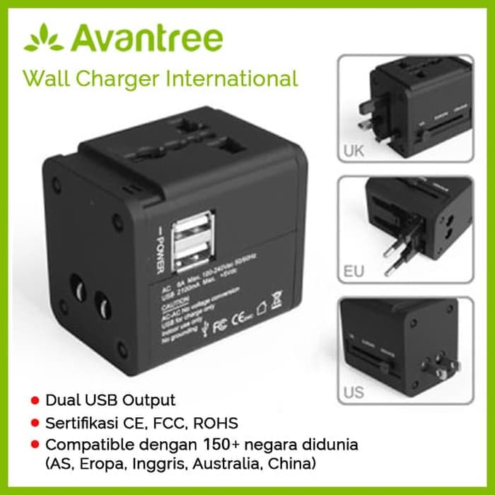 Jual Travel Adaptor Universal Charger International AVANTREE Dual Port USB (TR851) | Shopee ...