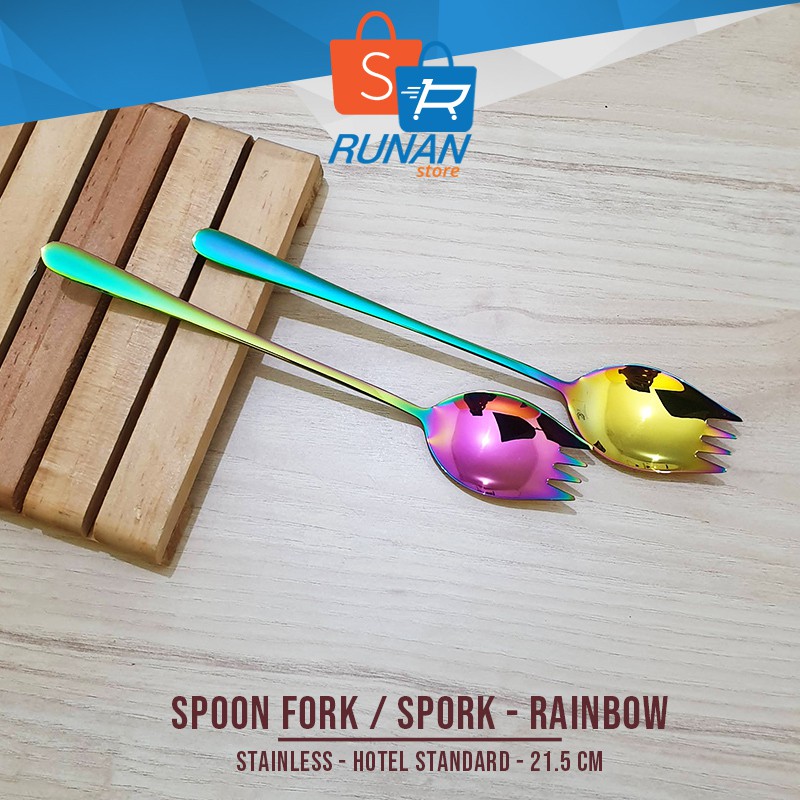Jual Spork 2in1 Spoon Fork Rainbow - Sendok Garpu Salad Stainless Cutlery | Shopee Indonesia
