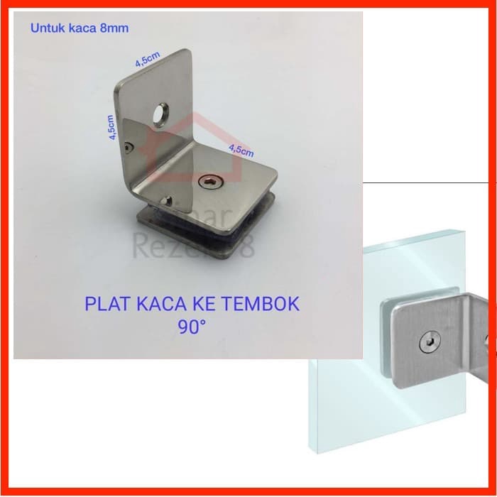 Jual Plat Konektor Penjepit Kaca ke Tembok 90 derajat Glass Clip Jepit ...