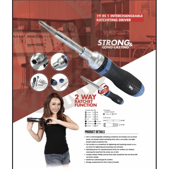 Jual TOHO Screwdriver 19 in 1 Interchangeble ratcheting Driver | Shopee ...