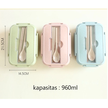 Jual Lunch Box Set Kotak Bekal Makan Jerami Gandum kotak makan 1000ml 4 In 1 Free Sendok Tempat ...
