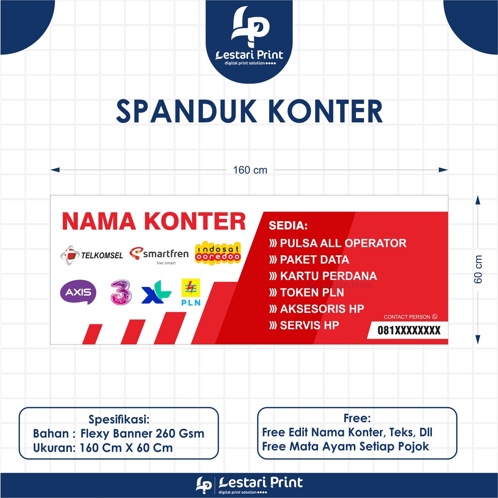 Jual SPANDUK BANNER KONTER PULSA / UK. 160 CM X 60CM / LESTARI PRINT ...