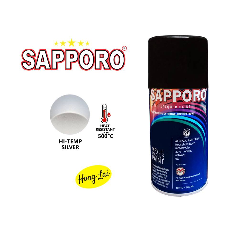 Jual Cat Semprot Sapporo Spray Hi-Temp Silver 300ml Pilok / Cat Aerosol | Shopee Indonesia