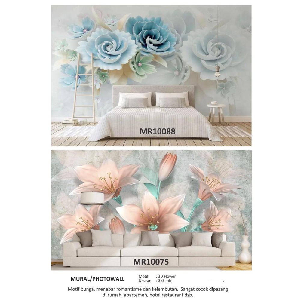 Jual PHOTOWALL MURAL DINDING 3D WALLPAPER MURAL BUNGA ROSE VARIAN BIRU ...