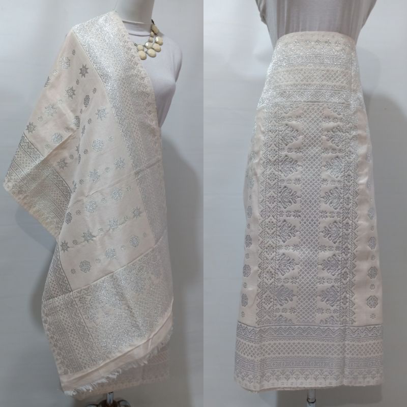 Jual Songket Palembang Asli Motif Cantik Manis Sisik Naga Warna Cream ...