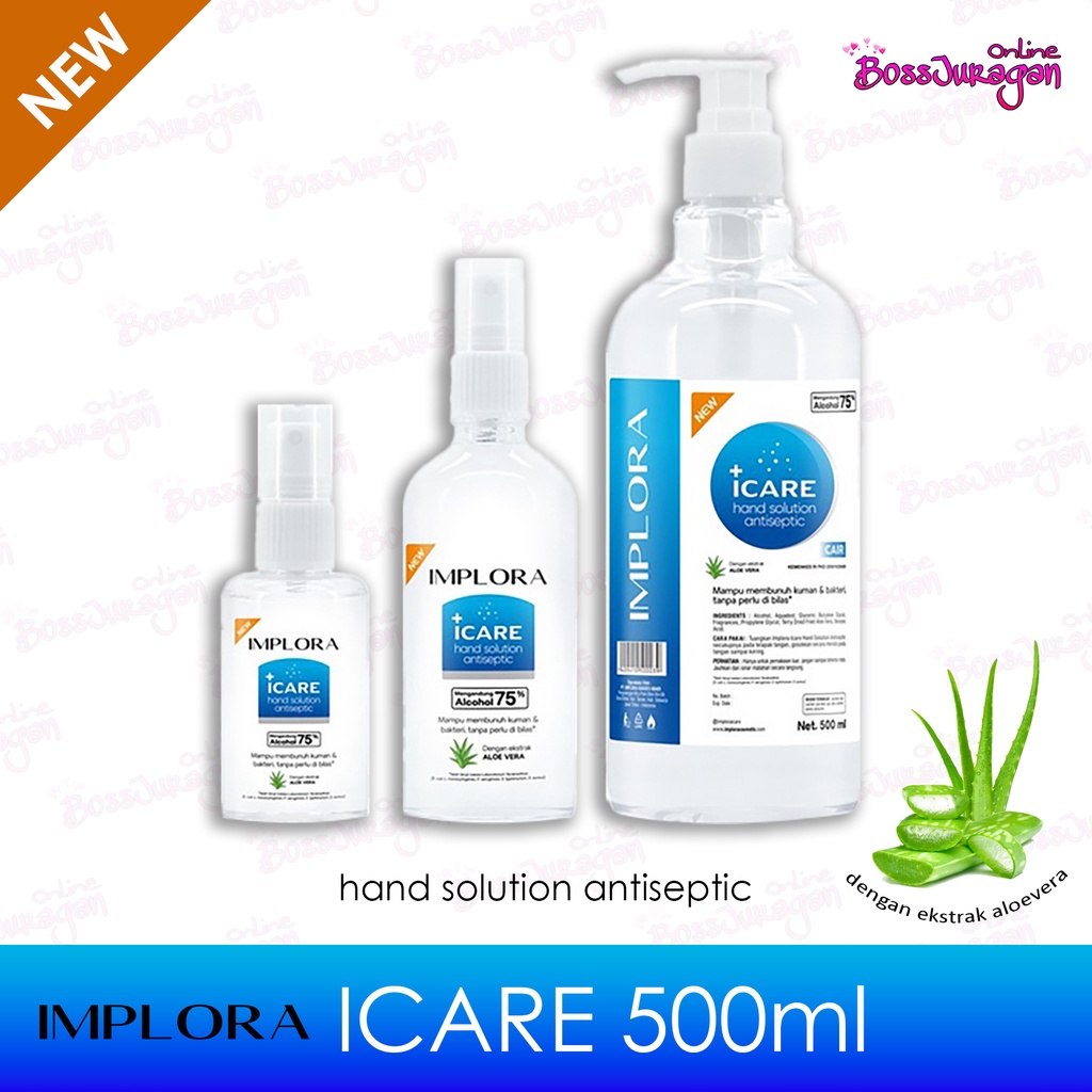 Jual (BOSS) Implora iCare Hand Solution Antiseptic&SANITIZER Cair/GEL ...