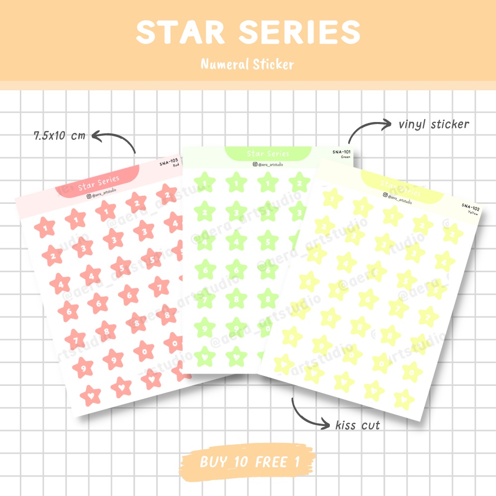 Jual Star Series : Numeral Sticker - by Aera Art Studio | Stiker Angka ...