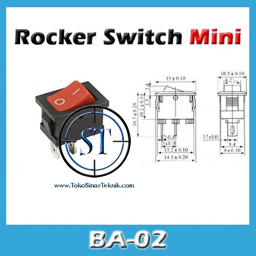 Jual Rocker Switch MINI KOTAK SPST 2 Kaki BA-02 10x15mm Saklar 2 Pin 2P ...