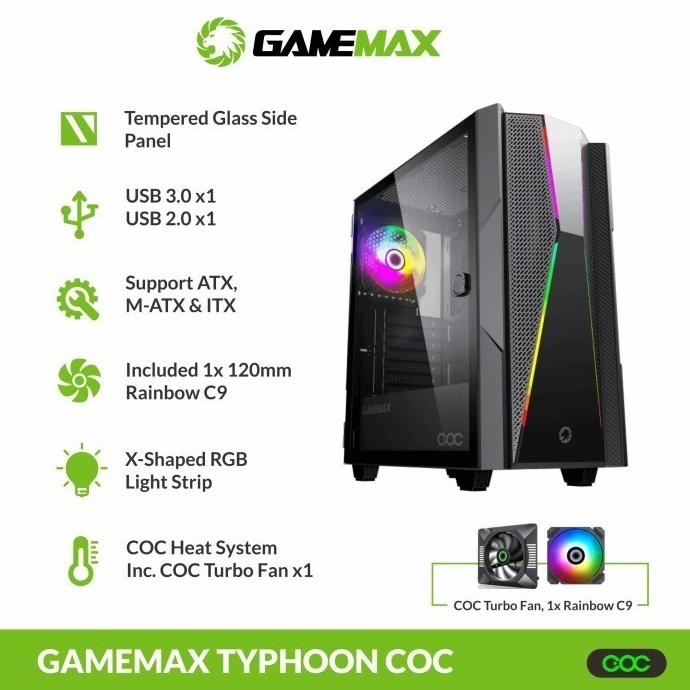 Jual CASING KOMPUTER / PC GAMING TYPHOON COC INCLUDE 1FAN RGB DFG64651E ...