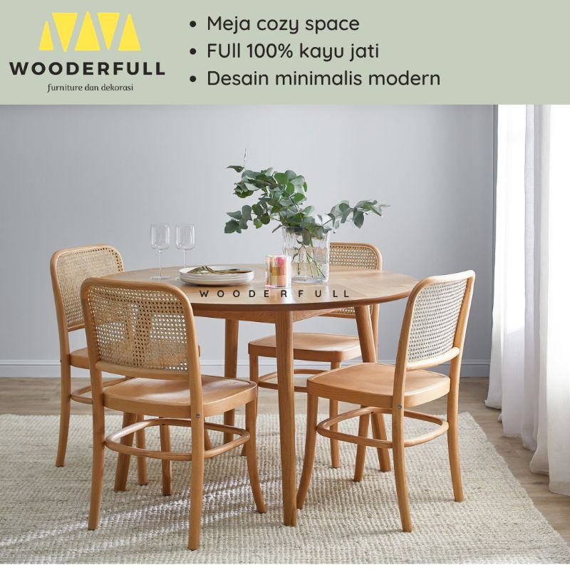Jual Meja makan minimalis bundar kursi rotan | Shopee Indonesia