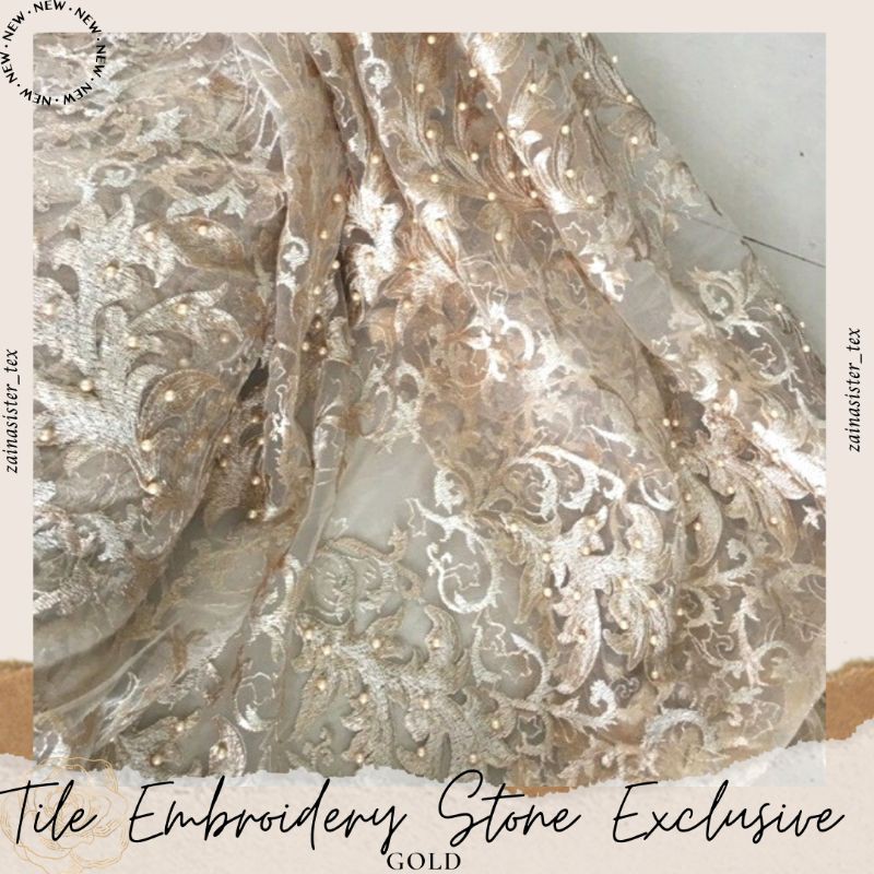 Jual Kain Brokat Tile Embroidery Mewah Warna Gold | Shopee Indonesia