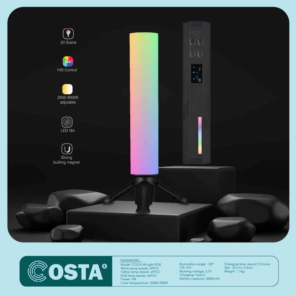 Jual COSTA W-Light RGB Light Tube Magnetic 20cm Hendheld Ambient Video ...