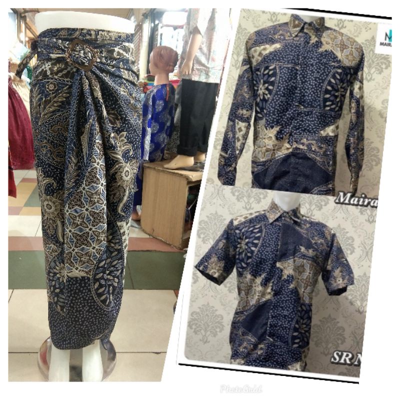 Jual Rok lilit couple kemeja motif seroja navy//rok lilit batik//rok ...
