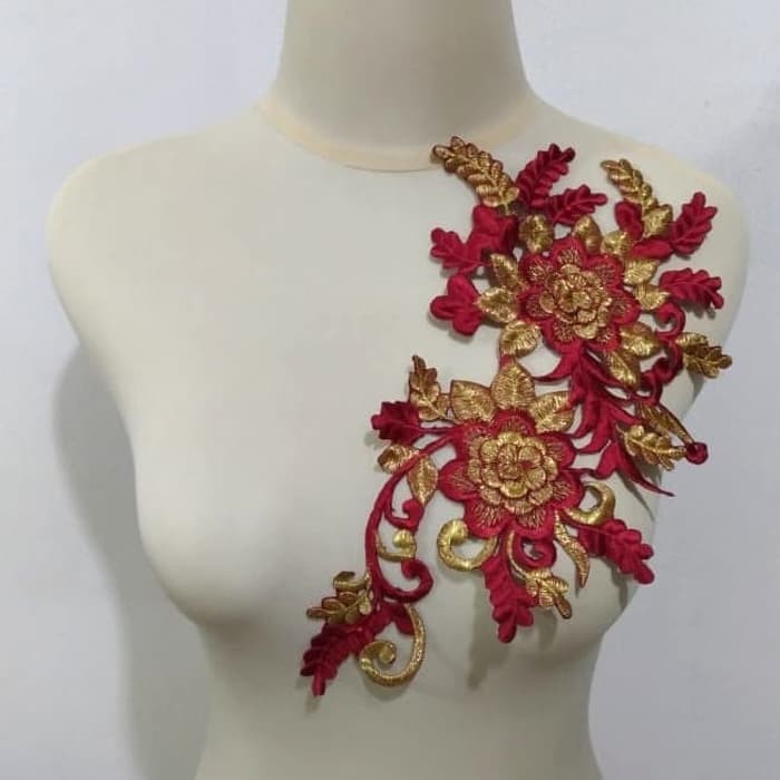 Jual Renda Aplikasi Bordir Bunga 2 Warna (Merah Marun - Emas) | Shopee ...