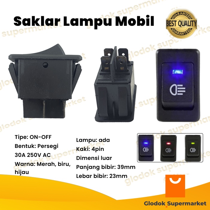 Jual Saklar Lampu Mobil 4 pin On Off Tombol Rocker 30A Power Switch Fog ...
