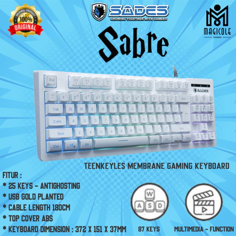 Jual Sades Sabre White TKL Membrane Gaming Keyboard | Shopee Indonesia