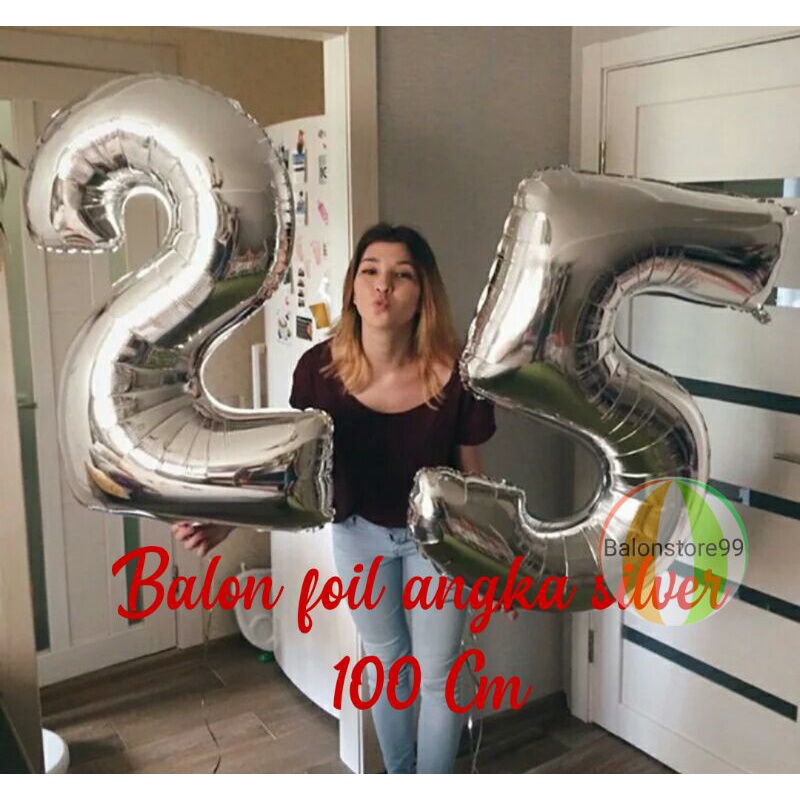 Jual Balon foil angka 100 cm silver | Shopee Indonesia
